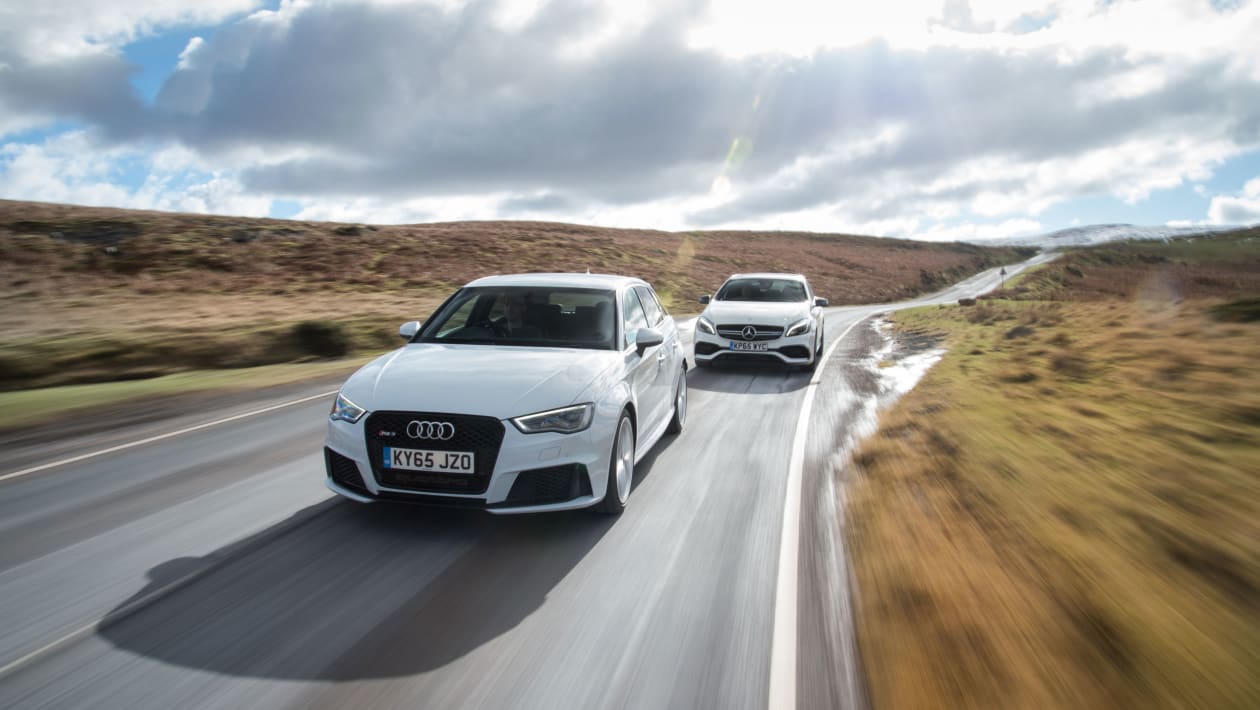 Audi RS3 v Mercedes AMG A45 - premium super hatch shootout | evo